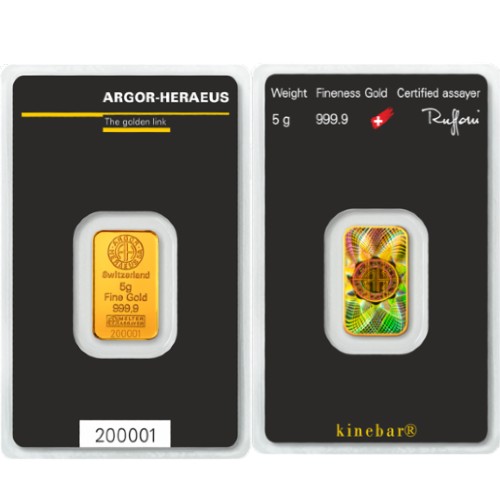 5g Argor Heraeus Gold Bar - In Assay - Royal Bull