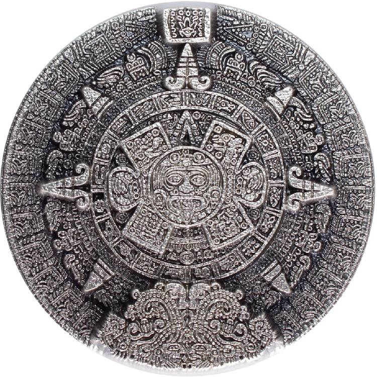 2oz Aztec Sun Stone Silver Stacker - Antique Finish - Royal Bull