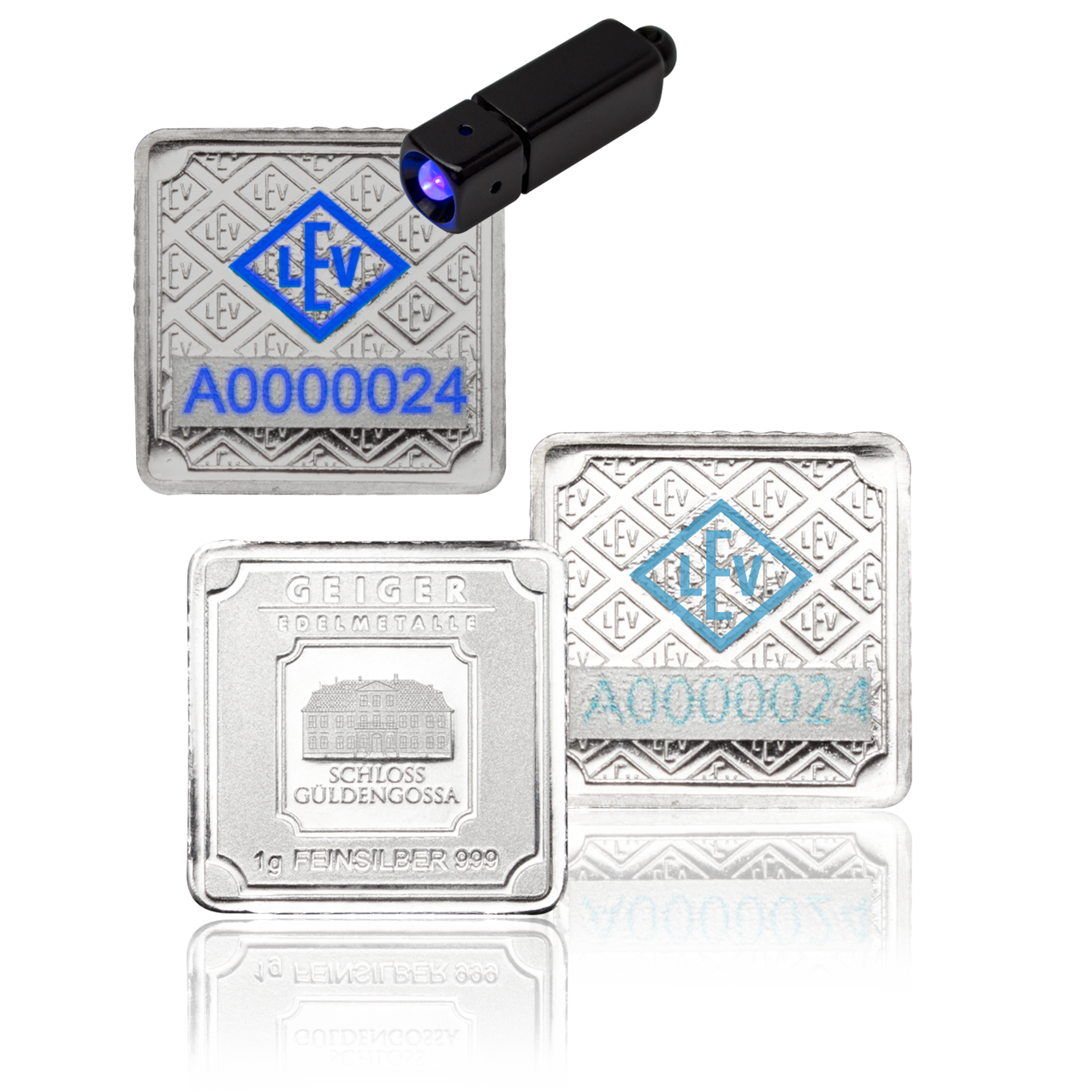 30x 1gram Geiger Silver Bar in Box - Royal Bull